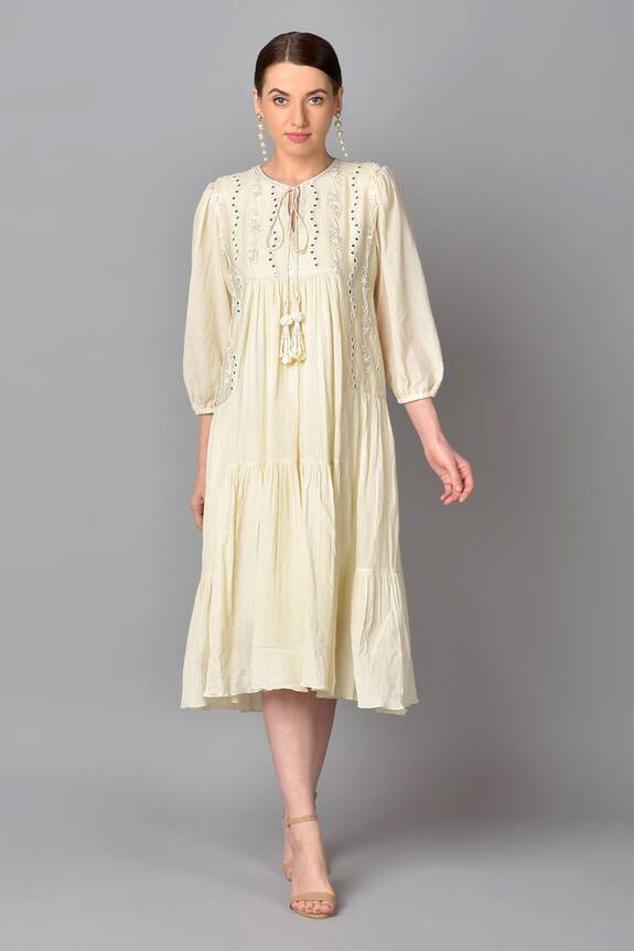 Buy Keith Gomes White Cotton Chiffon Embroidered Dress Online | Aza ...