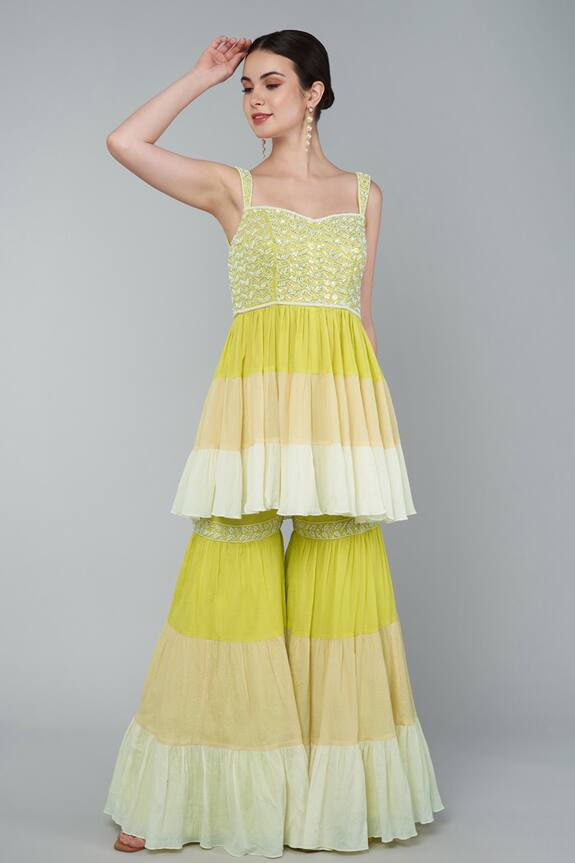 Buy Keith Gomes Yellow Cotton Chiffon Embroidered Peplum Top And ...