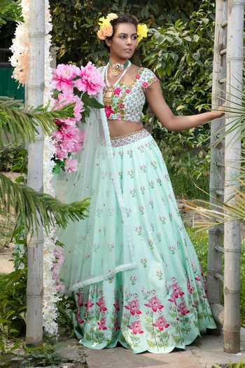 Buy Keerthi Kadire Black Silk Embroidered Lehenga Set Online | Aza Fashions