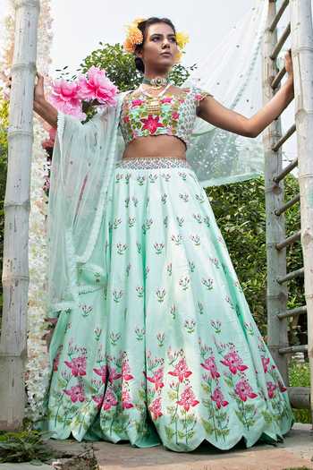 Buy Keerthi Kadire Black Silk Embroidered Lehenga Set Online | Aza Fashions