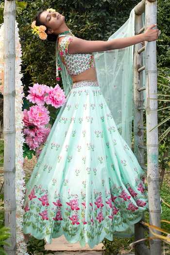 Buy Keerthi Kadire Black Silk Embroidered Lehenga Set Online | Aza Fashions