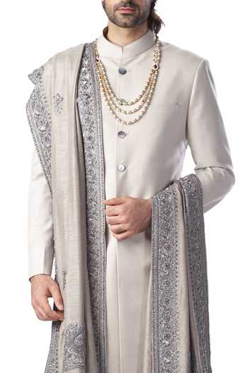 Buy Kommal Sood Grey Cotton Silk Straight Sherwani And Patiala Set ...