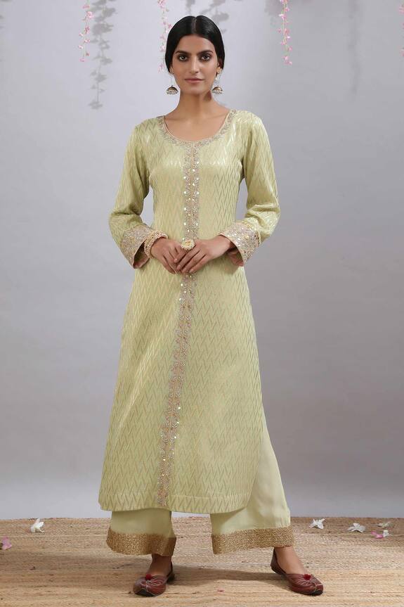 Buy Kanika Sharma Green Leheriya Zari Georgette Embroidered Kurta ...