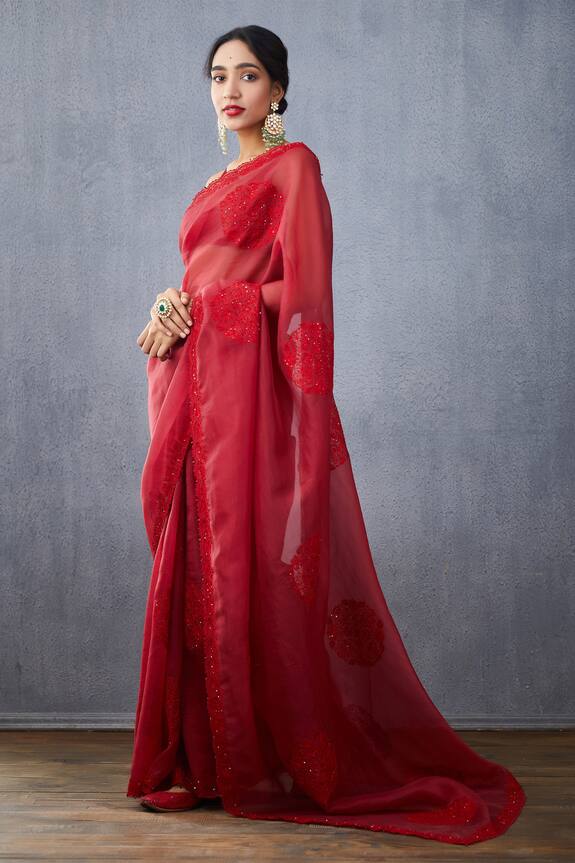 Buy Torani Red Silk Organza Surkh Aadira Saree Online | Aza Fashions