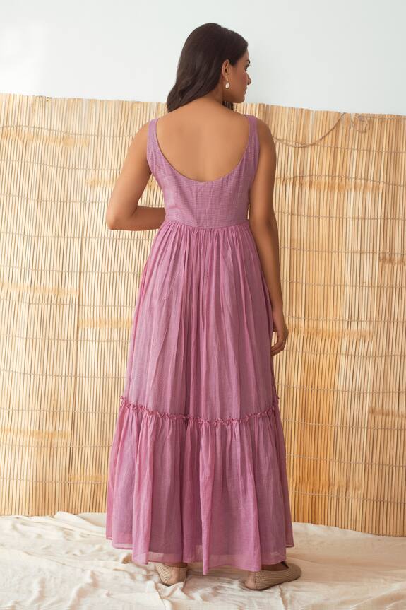 Buy Taro Purple Mulmul Embroidered Dress Online | Aza Fashions