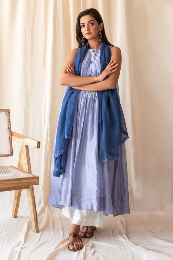 Buy Taro Blue Chanderi Silk Anarkali Set Online | Aza Fashions