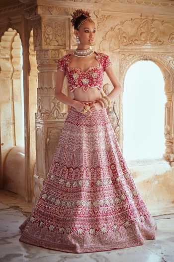 Buy Bindani by Jigar & Nikita Pink Floral Embroidered Blouse And ...