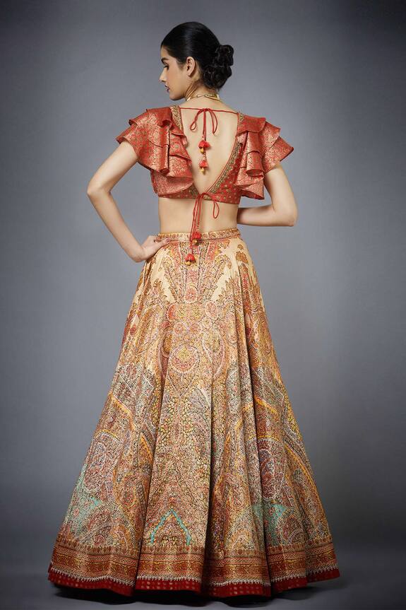Buy Ri Ritu Kumar Orange Brocade Jamawar Lehenga Set Online Aza Fashions