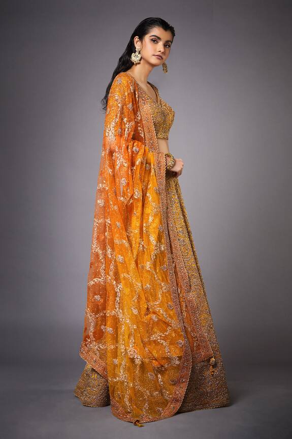Buy Ri Ritu Kumar Yellow Silk Brocade Jamawar Lehenga Set Online Aza