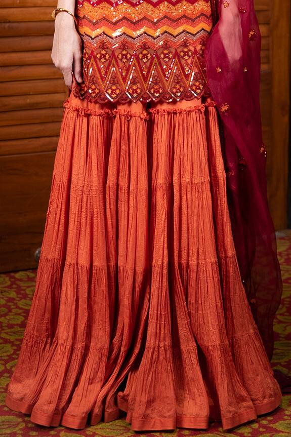 Buy Labbada Orange Tulle Embroidered Kurta Gharara Set Online | Aza ...