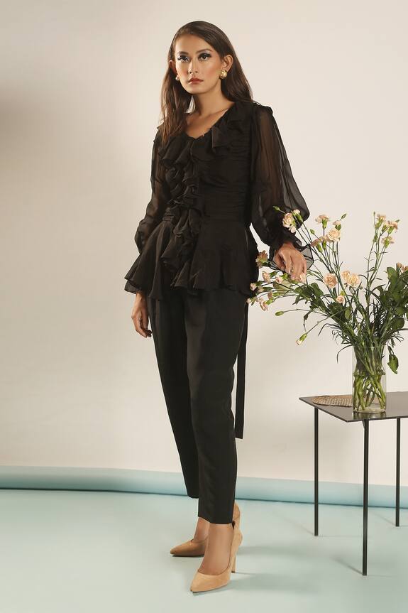 Buy Your Silq Black Rehana Organza Ruffle Top Online | Aza Fashions