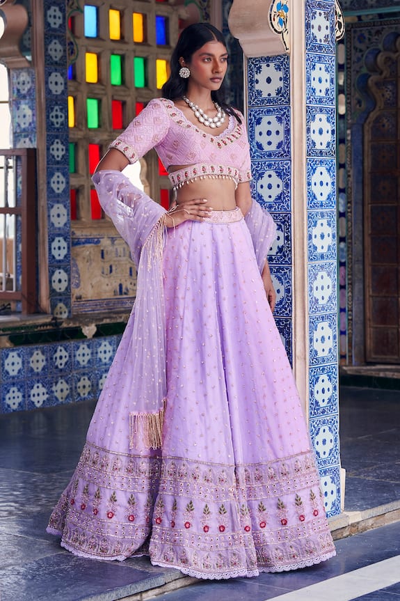 Buy Bindani by Jigar & Nikita Purple Lucknowi Organza Sequin ...