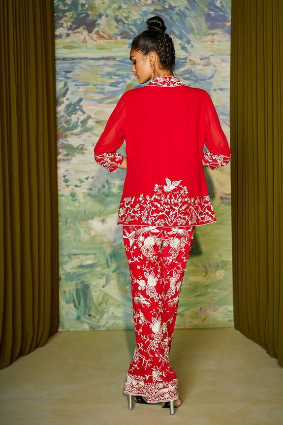 Buy Twenty Nine Red Crepe Parsi Gara Work Cigarette Fit-pant Online ...