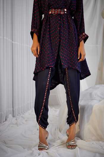 Buy Twenty Nine Blue Modal Satin Rabari Tulip Dhoti Pant Online | Aza ...