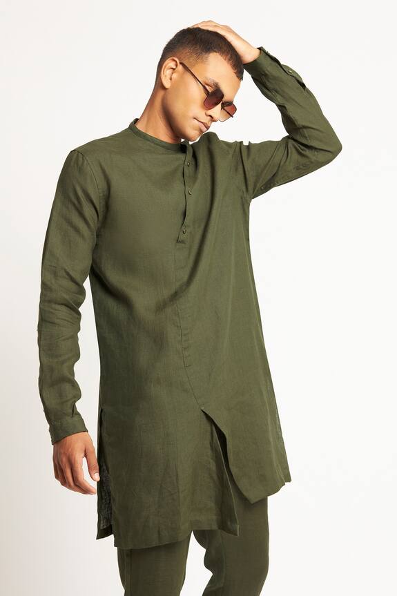 Buy Son of A Noble Snob Green Chola Linen Kurta Set Online | Aza Fashions