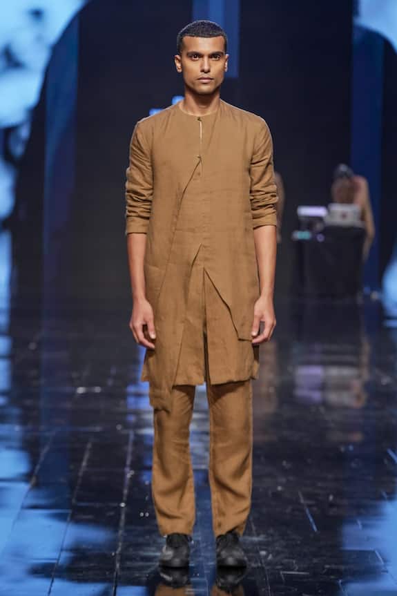 Buy Son of A Noble Snob Brown Dumka Linen Kurta Set Online | Aza Fashions
