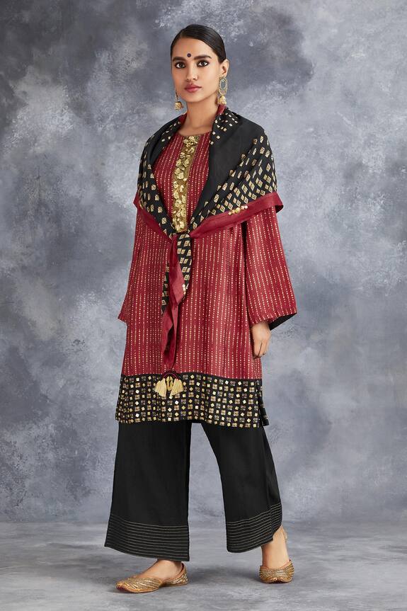 Buy Saundh Red Silk Printed Kurta Set Online | Aza Fashions