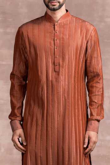 Buy Tarun Tahiliani Brown Spun Silk Chikankari Kurta Set Online | Aza ...