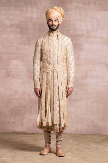 Buy Tarun Tahiliani Gold Brocade Zardozi Embroidered Sherwani Set ...