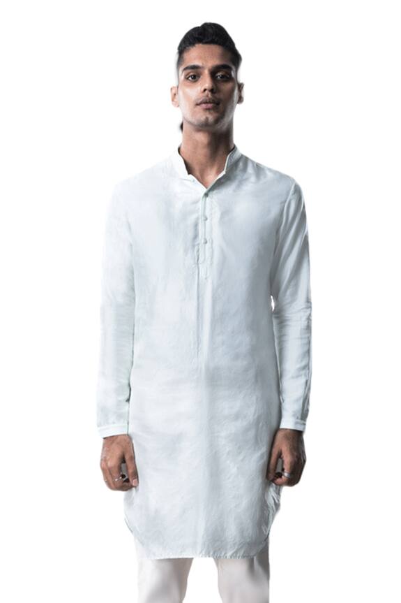 Buy Kunal Rawal Blue Cotton Texture V Block Kurta Online | Aza Fashions