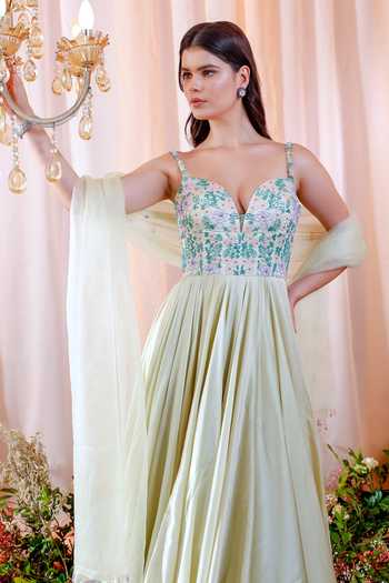 Buy Mahima Mahajan Blue Shantoon Bella Hand Embroidered Anarkali With ...