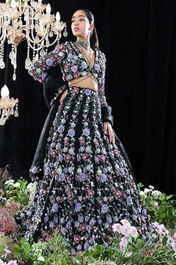 Buy Mahima Mahajan Black Shantoon Margot Hand Embroidered Lehenga Set ...