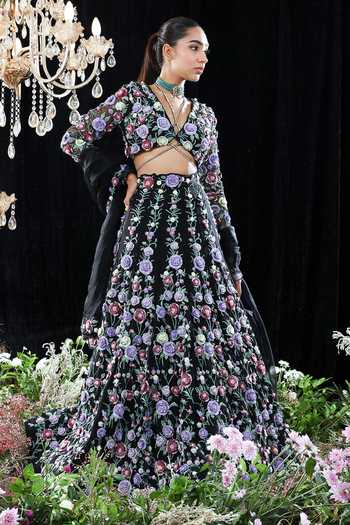Buy Mahima Mahajan Black Shantoon Margot Hand Embroidered Lehenga Set ...