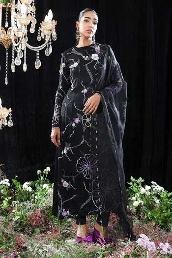 Buy Mahima Mahajan Black Shantoon Jeanne Hand Embroidered Kurta Set ...