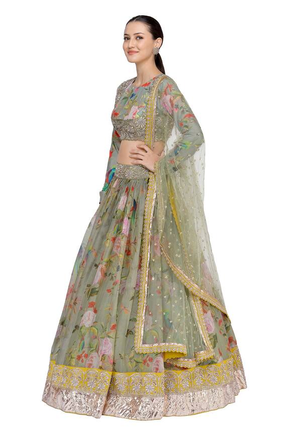 Buy Mrunalini Rao Green Organza Printed Lehenga Set Online | Aza Fashions