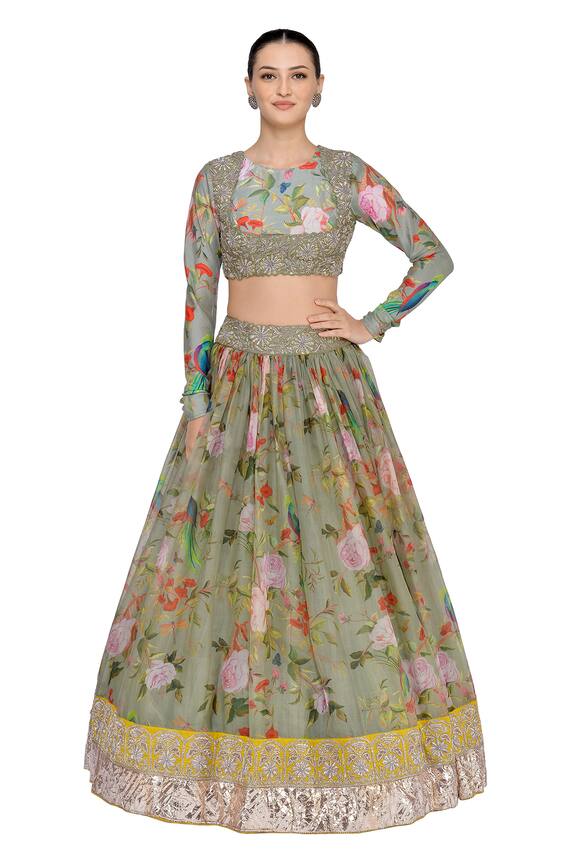 Buy Mrunalini Rao Green Organza Printed Lehenga Set Online | Aza Fashions