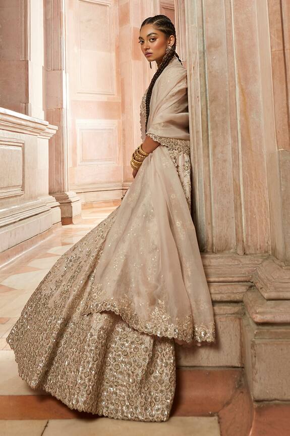 Buy Mrunalini Rao Ivory Raw Silk Taara Florette Embroidered Lehenga Set ...