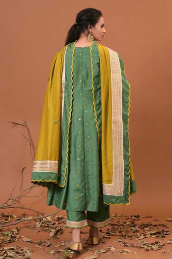 Buy Nuhh Green Chinon Embellished Kurta Set Online | Aza Fashions