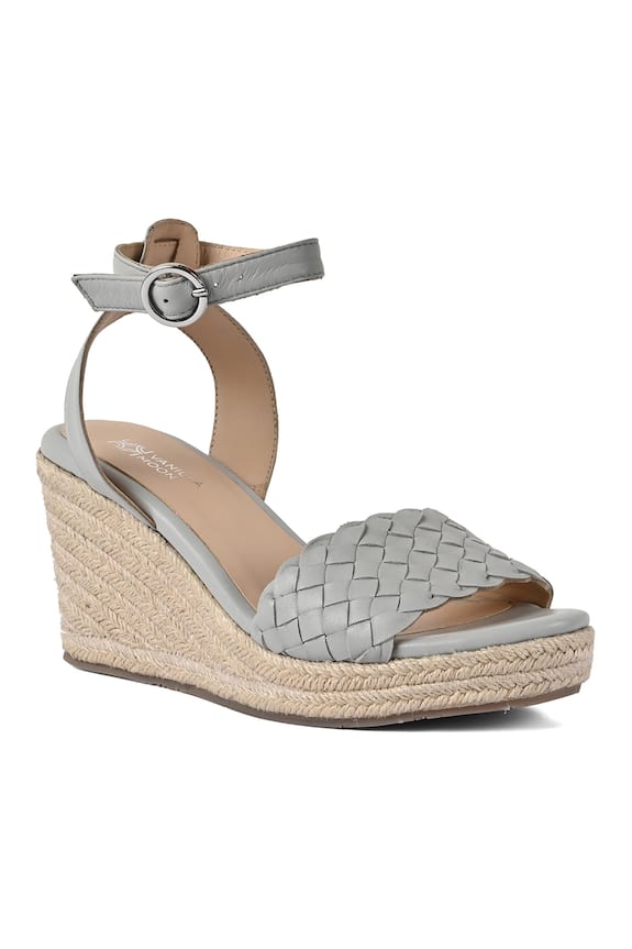 Buy Vanilla Moon Grey Leather Nice Handwoven Espadrille Wedges Online ...