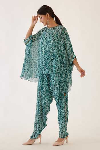 Buy Nikasha Blue Viscose Georgette Printed Tunic And Dhoti Pant Set ...