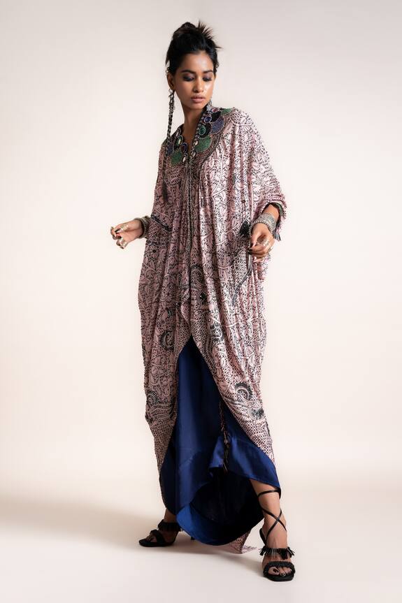 Buy Nupur Kanoi Pink Silk Tail-coat Tunic And Draped Pant Set Online ...