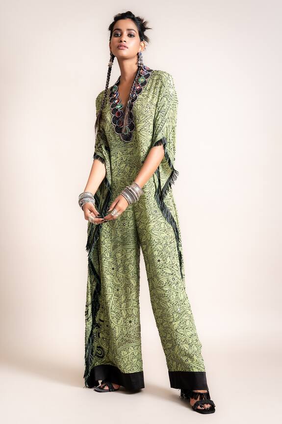 Buy Nupur Kanoi Green Crepe Printed Kaftan Jumpsuit Online | Aza Fashions