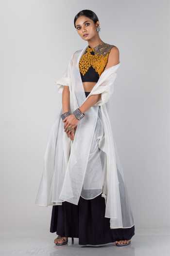Buy Nupur Kanoi White Crepe Organza Jacket And Pleated Pant Set Online ...