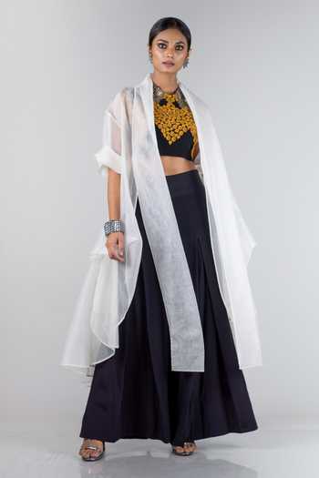 Buy Nupur Kanoi White Crepe Organza Jacket And Pleated Pant Set Online ...