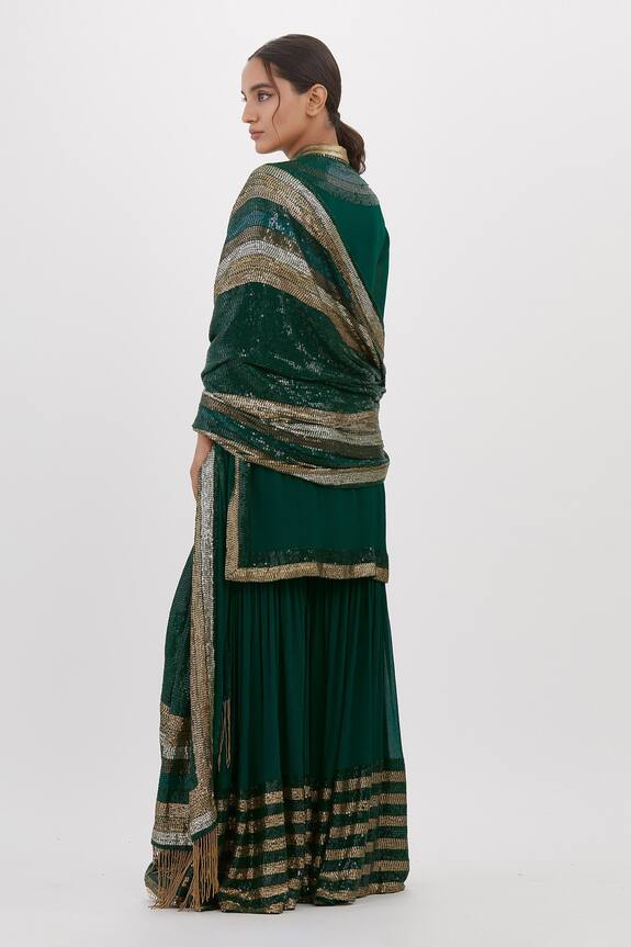 Buy Nakul Sen Green Chiffon Sequin Embroidered Kurta Sharara Set Online ...