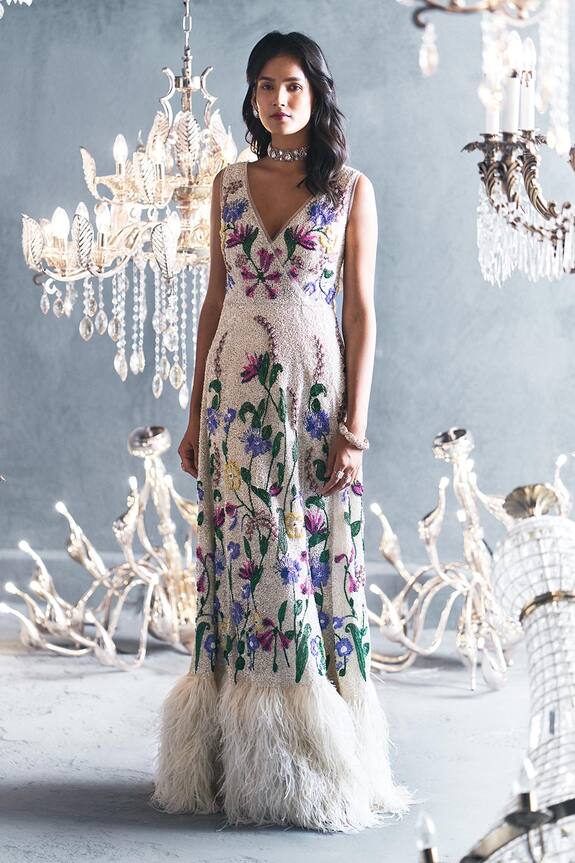 Buy Not So Serious By Pallavi Mohan White Tulle Embroidered Gown Online ...