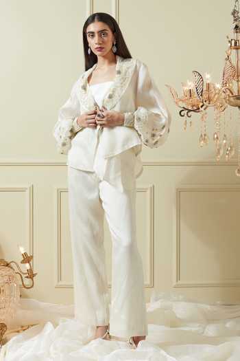 Buy Not So Serious By Pallavi Mohan White Silk Satin Organza Puffed ...