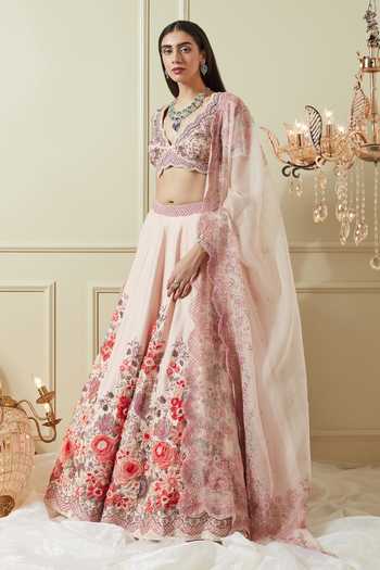 Buy Not So Serious By Pallavi Mohan Pink Raw Silk Embroidered Lehenga ...