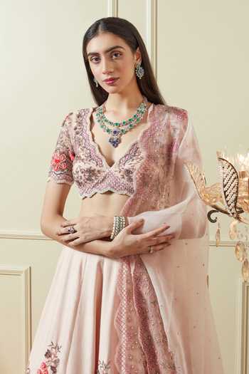 Buy Not So Serious By Pallavi Mohan Pink Raw Silk Embroidered Lehenga ...