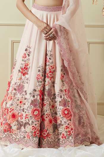 Buy Not So Serious By Pallavi Mohan Pink Raw Silk Embroidered Lehenga ...