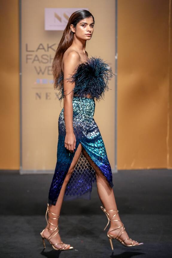 Buy Not So Serious By Pallavi Mohan Blue Lush Embroidered Bralette And Skirt Set Online | Aza ...