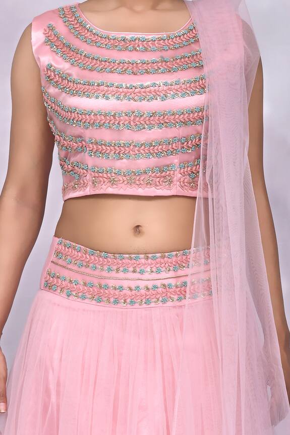 Buy Naintara Bajaj Pink Net Ruffle Lehenga Set Online | Aza Fashions
