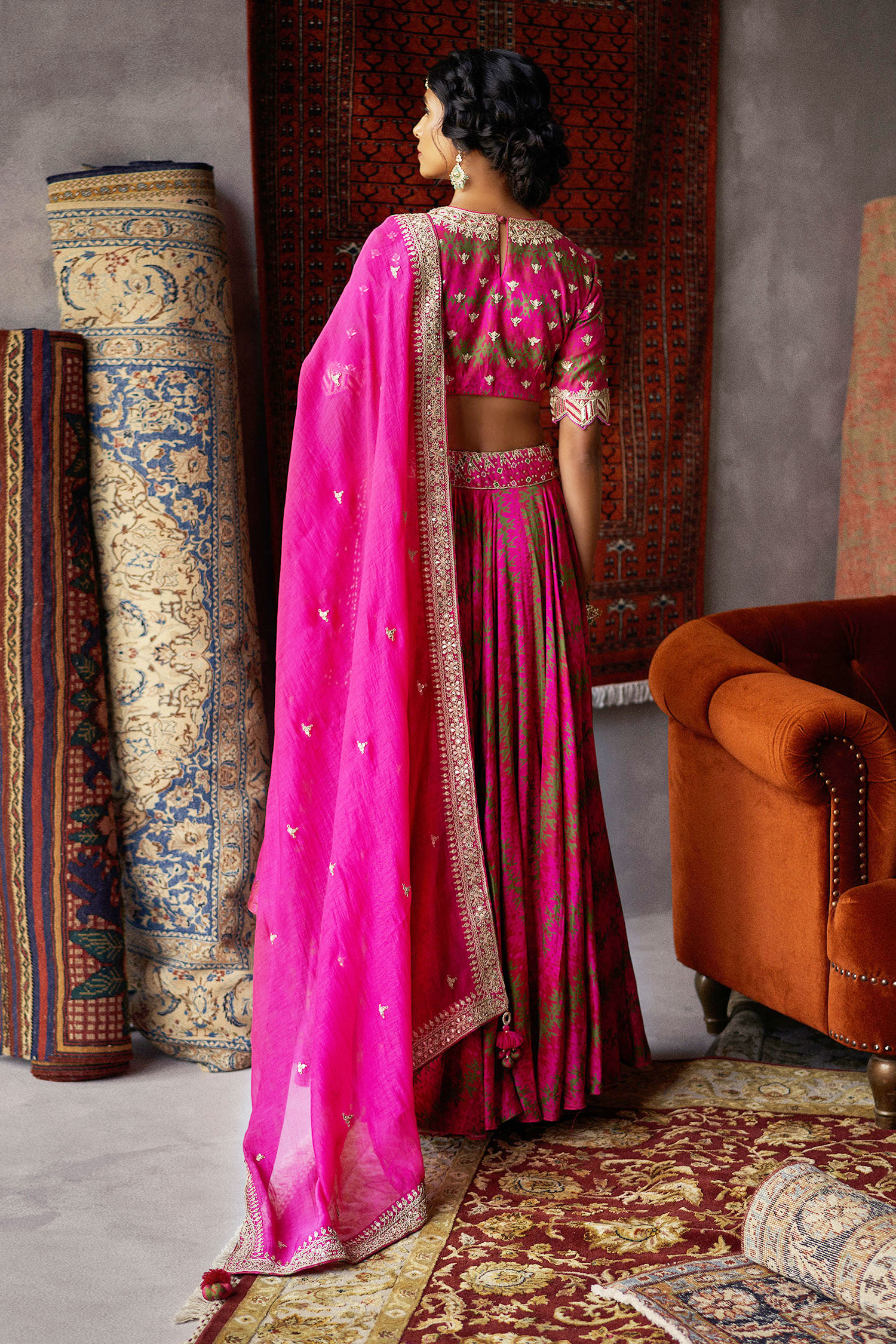 Buy Punit Balana Red Silk Chanderi Lehenga Set Online | Aza Fashions
