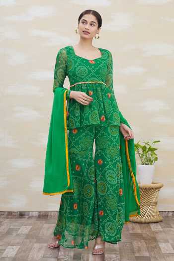 Buy Samyukta Singhania Green Chiffon Bandhej Print Sharara Set Online ...