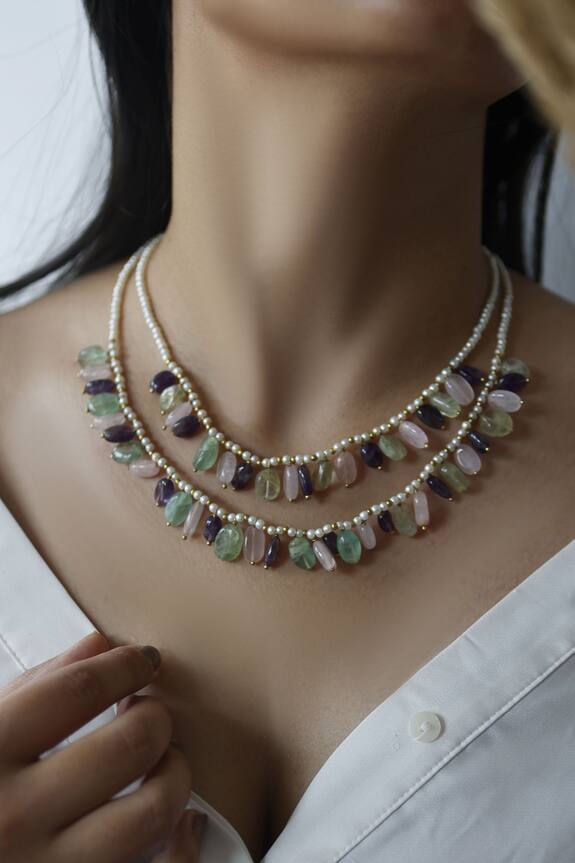 Buy Phiroza Skyra Amethyst Stone Layered Contemporary Necklace Online ...