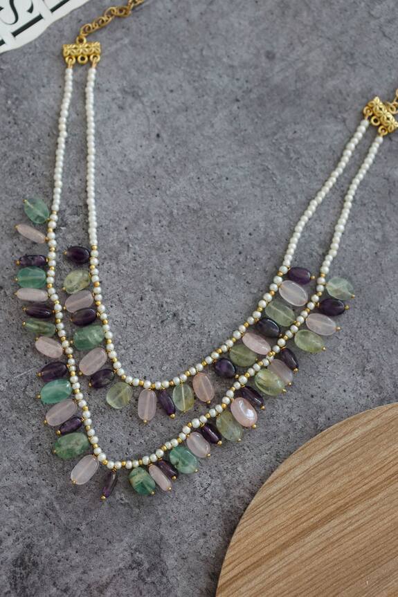 Buy Phiroza Skyra Amethyst Stone Layered Contemporary Necklace Online ...